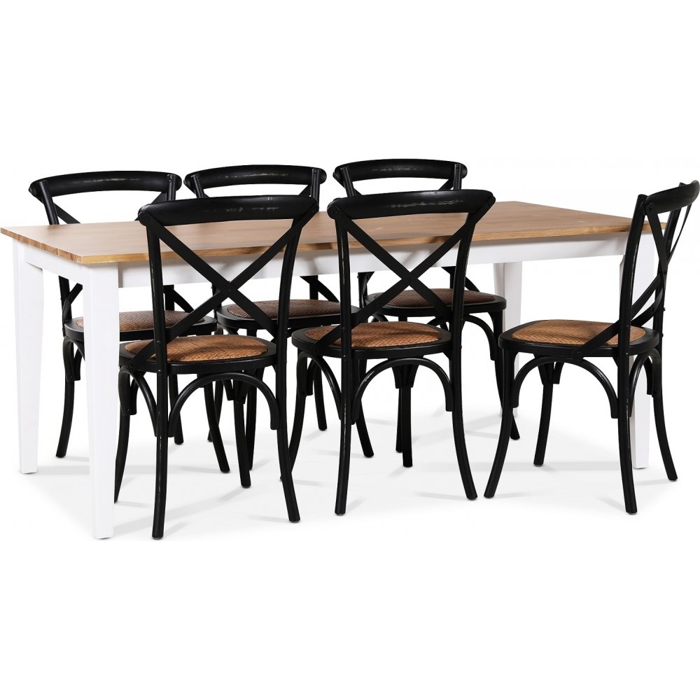 Dalarös spisegruppe 180 cm bord hvit/eik + 6 st svarte Gaston ...
