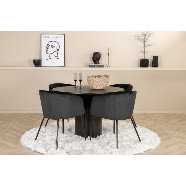 Bianca Spisesett rundt sort spisebord med 4 Berit sorte stoler - 17995 ...